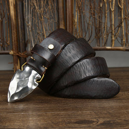 Men's Alloy Buckle Leather Belt with Arrow Design – skyjackerz
