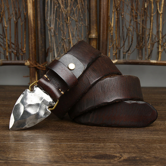 Men's Alloy Buckle Leather Belt with Arrow Design – skyjackerz